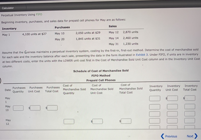 Solved Calculator May 12 Perpetual Inventory Using FIFO | Chegg.com
