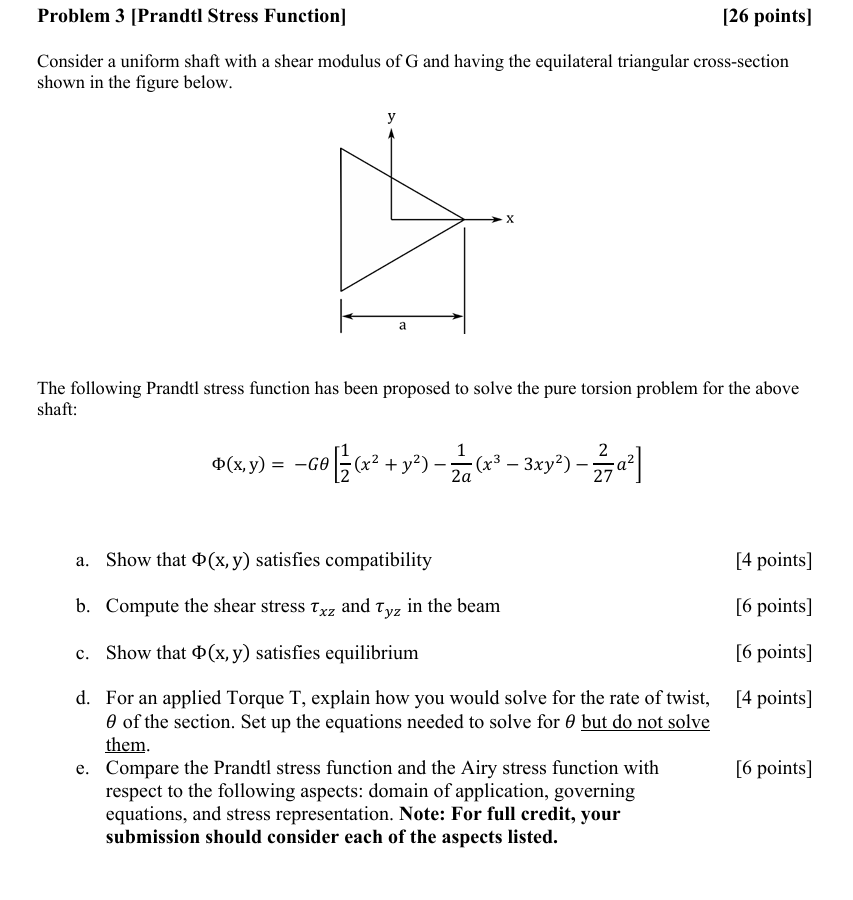 Solved Problem 3 [Prandtl Stress Function]Consider a uniform | Chegg.com