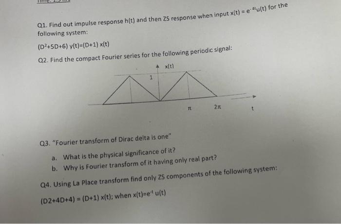 Solved Q1 Find Out Impulse Response H T And Then Zs