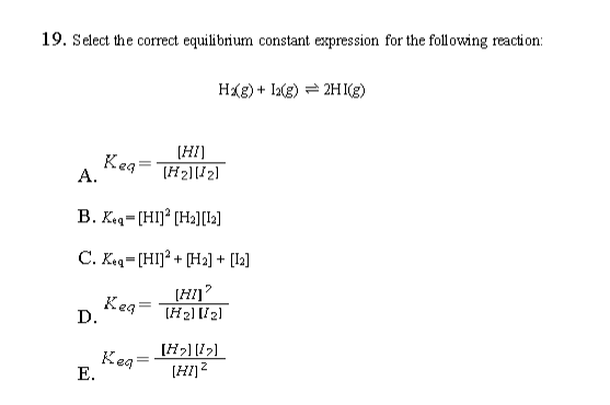 Solved Select the correct equilibrium constant expression | Chegg.com