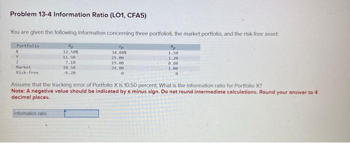 Solved Problem 13-4 Information Ratio (LO1, CFA5) You are | Chegg.com