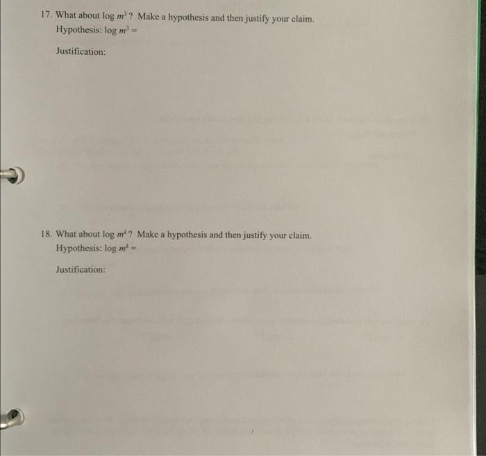 Solved 17. What about log mº? Make a hypothesis and then | Chegg.com