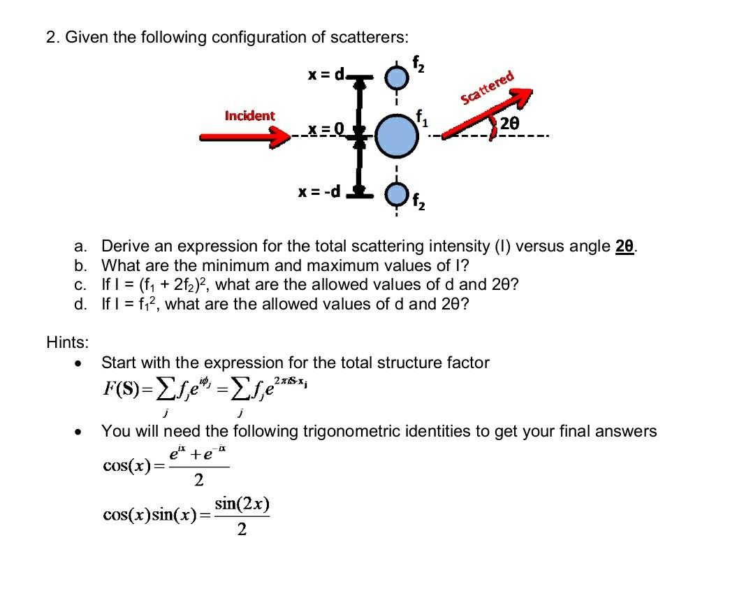 Solved 2. Given the following configuration of scatterers: | Chegg.com