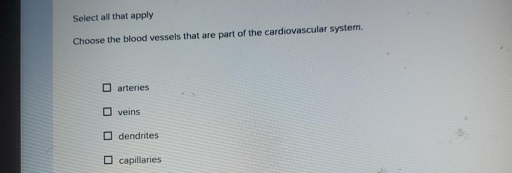 Solved Select all that applyChoose the blood vessels that | Chegg.com