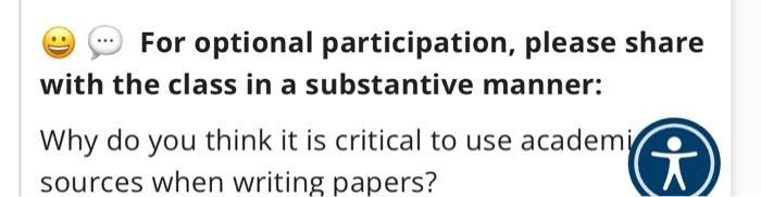 Solved For optional participation, please share with the | Chegg.com