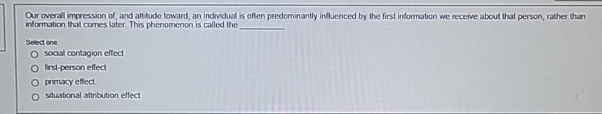 Solved Our overall impression of, ﻿and altitude toward, an | Chegg.com