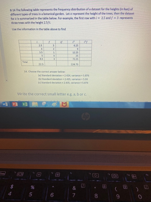Solved 8-14 The following table represents the frequency | Chegg.com