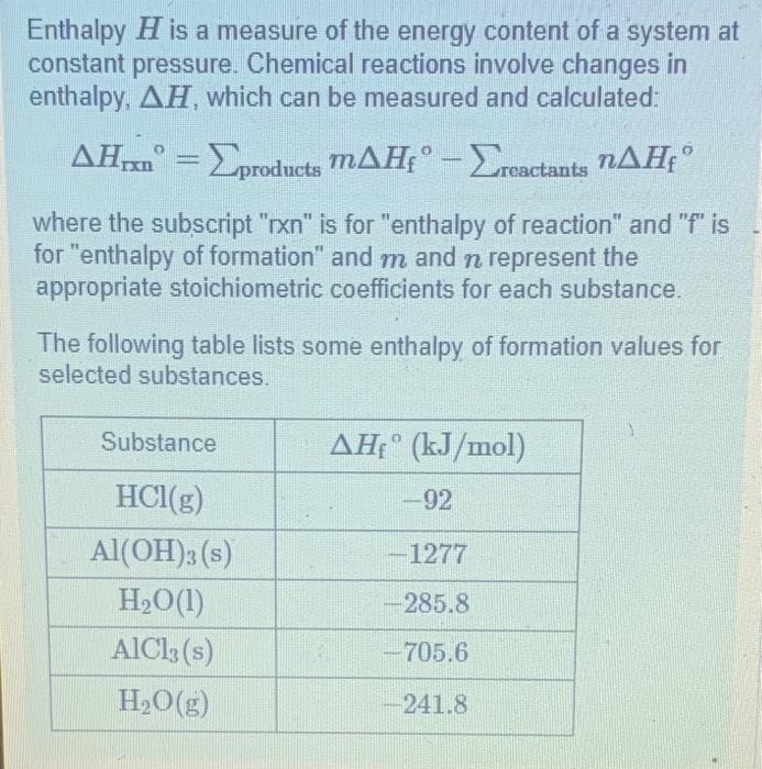 Solved Enthalpy H is a measure of the energy content of a | Chegg.com