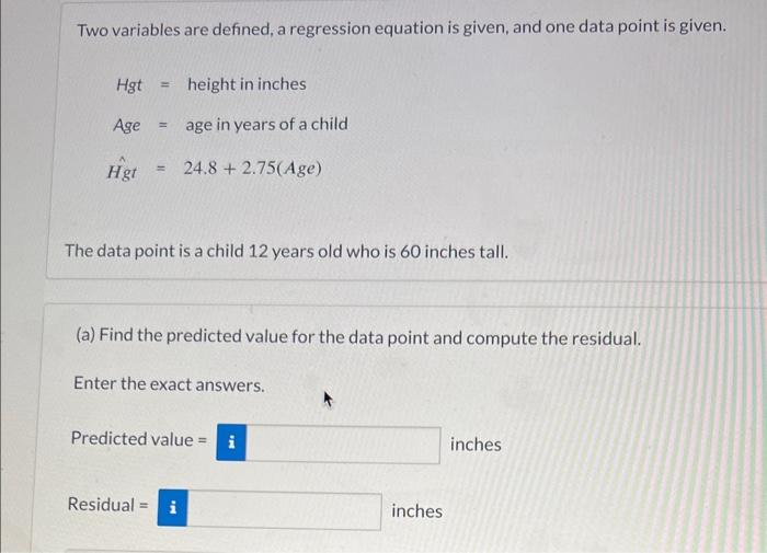 Solved Two variables are defined, a regression equation is | Chegg.com