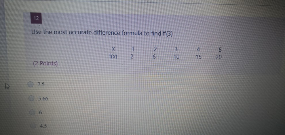 Solved 12 Use the most accurate difference formula to find | Chegg.com