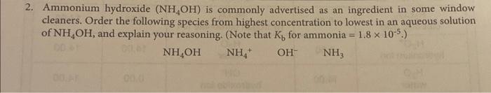 Solved 2. Ammonium hydroxide (NH4OH) is commonly advertised | Chegg.com