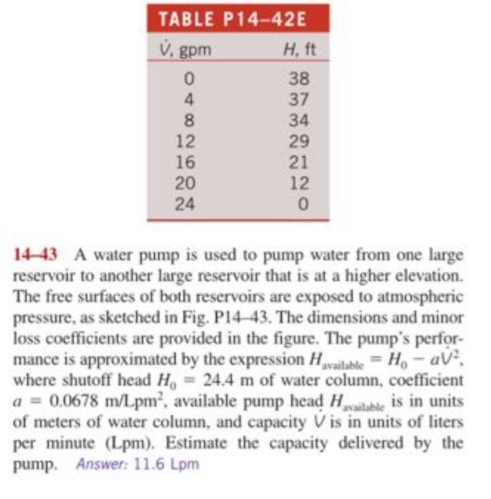14-43 A water pump is used to pump water from one | Chegg.com