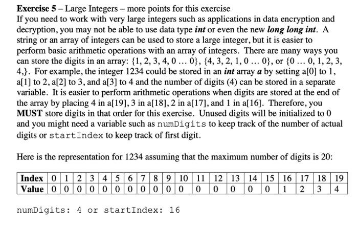 Solved Exercise 5 - Large Integers - more points for this | Chegg.com Solved Exercise 5 - Large Integers - more points for this | Chegg.com