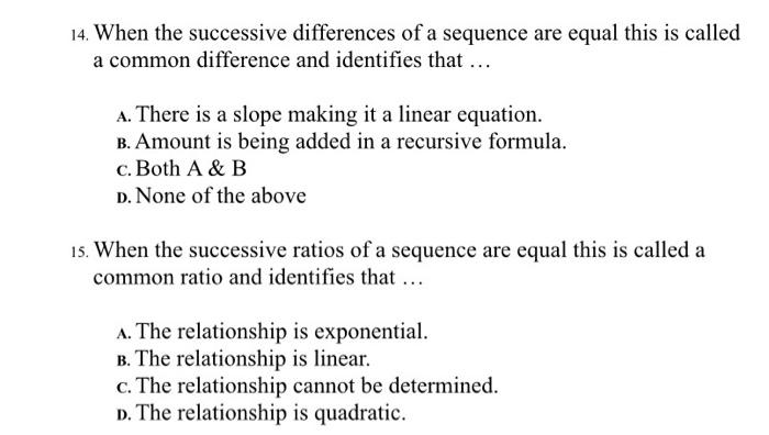 14. When the successive differences of a sequence are | Chegg.com