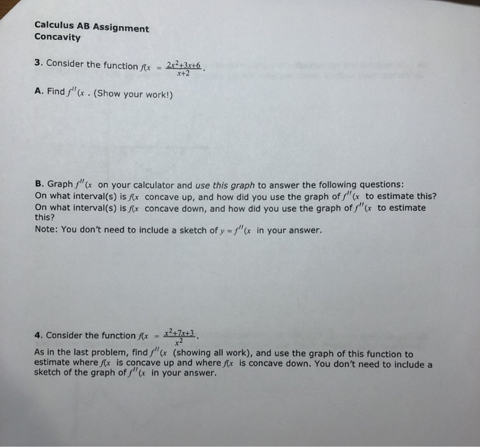 Solved Calculus AB Assignment Concavity 3. Consider the | Chegg.com