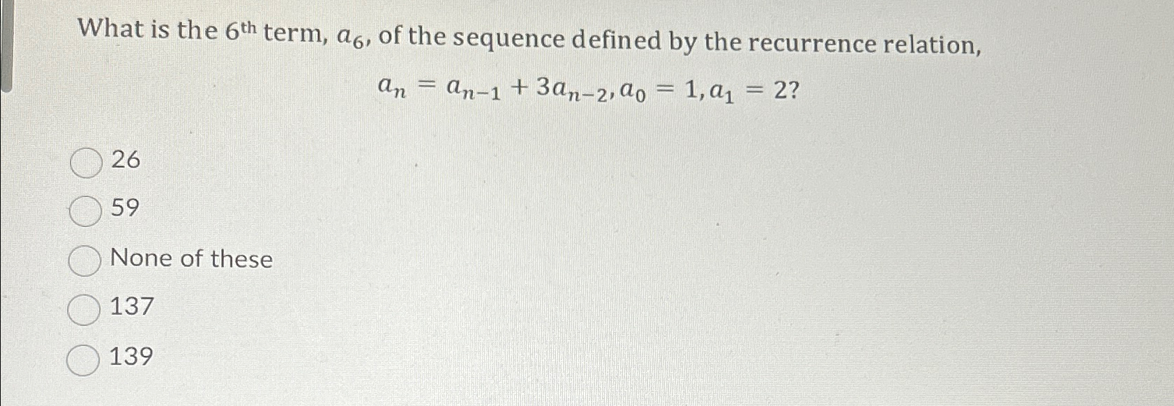 Solved What is the 6th ﻿term, a6, ﻿of the sequence defined | Chegg.com