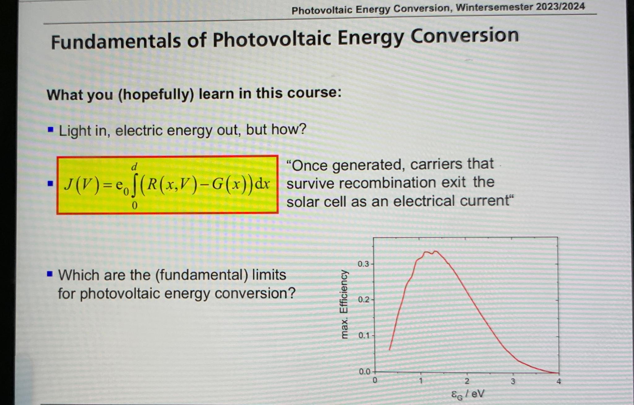 Solved Photovoltaic Energy Conversion, Wintersemester | Chegg.com