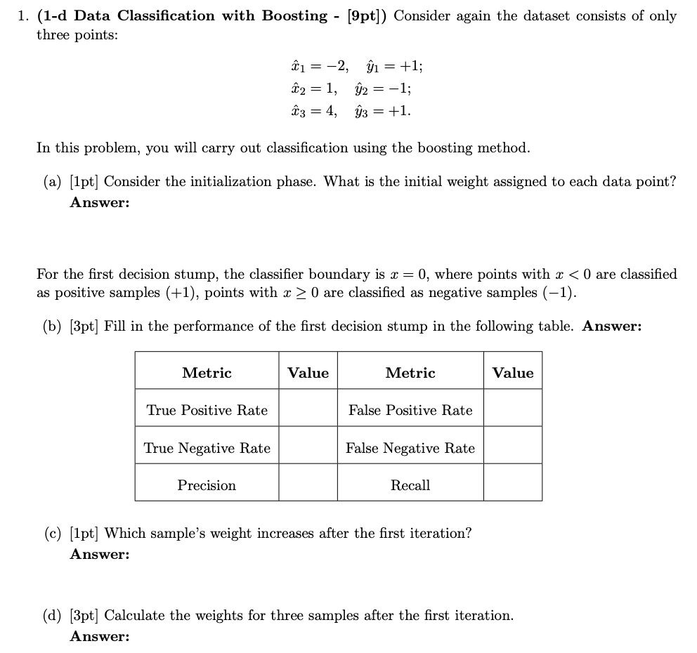 Solved (1-d Data Classification with Boosting - [9pt]) | Chegg.com
