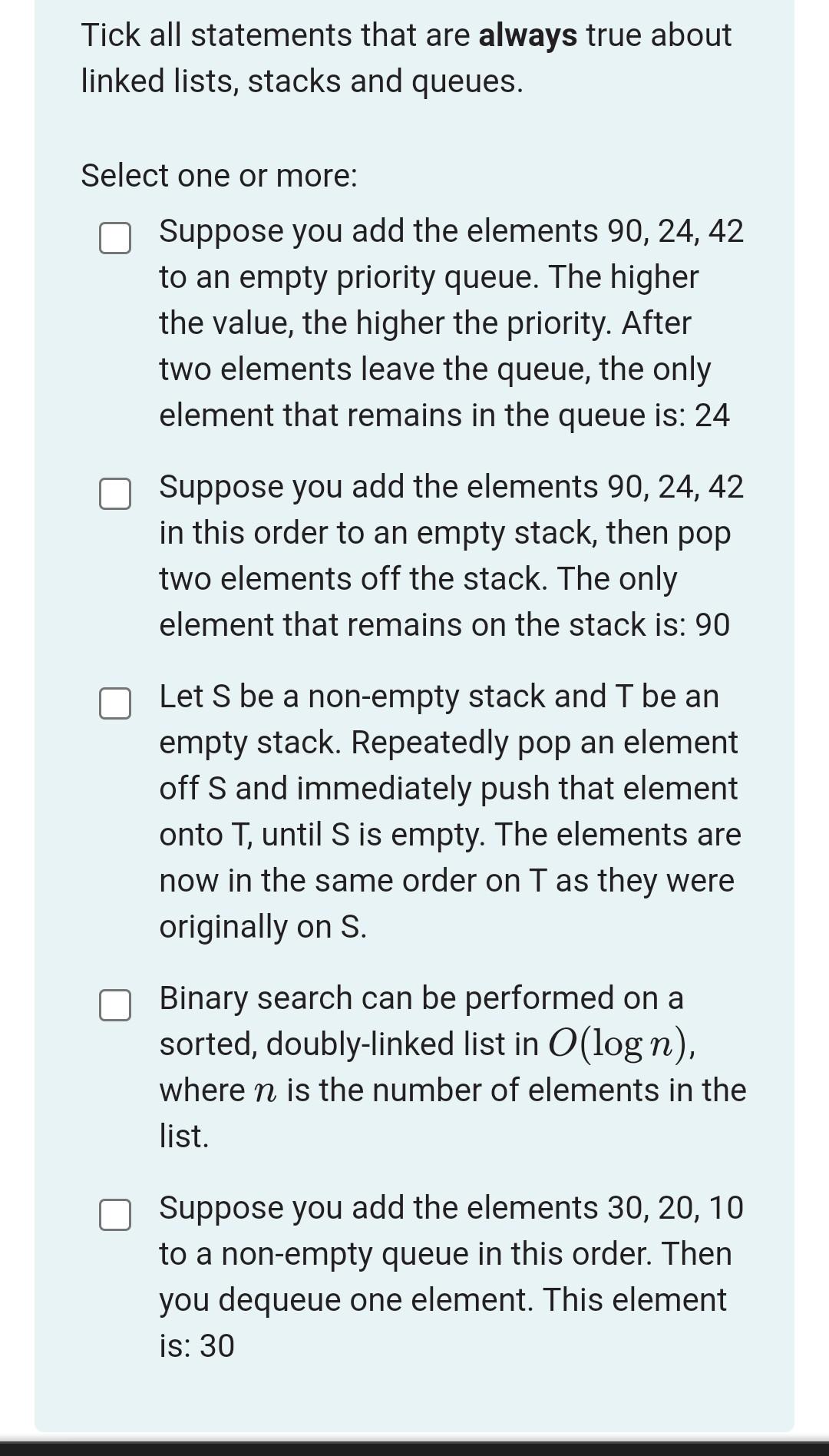 Solved Tick all statements that are always true about linked | Chegg.com
