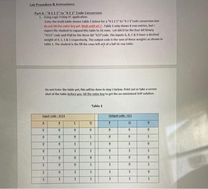 Solved Lab Procedure & Instructions: Part A :"4111W to "4 | Chegg.com
