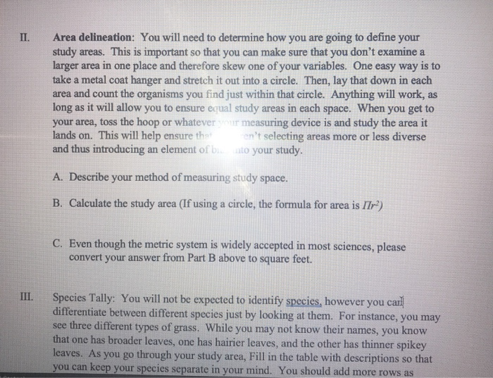 II. Area delineation: You will need to determine how | Chegg.com