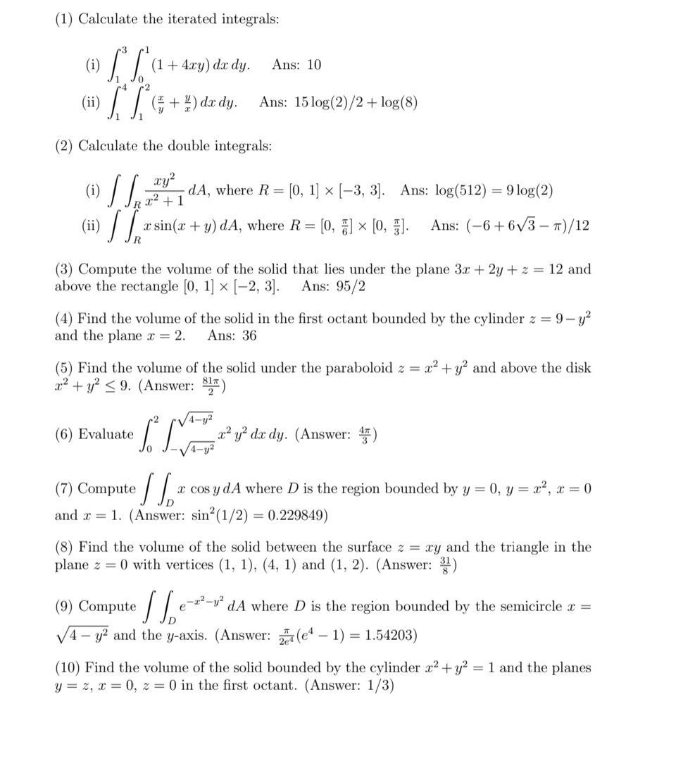 Solved (1) ﻿Calculate the iterated | Chegg.com