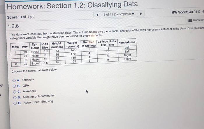 Solved Homework Section 12 Classifying Data Score 0 Of 1 3991