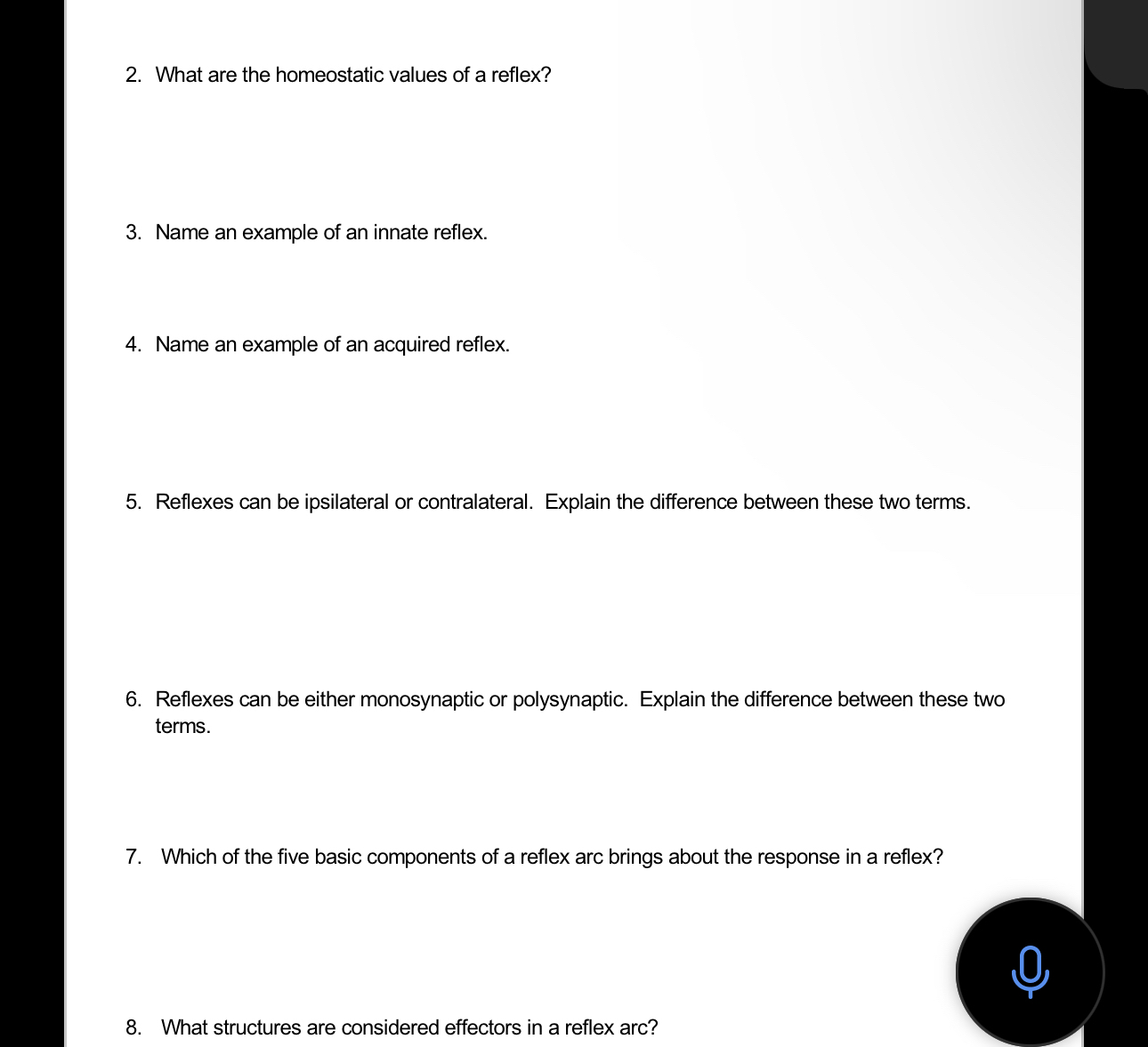 What are the homeostatic values of a reflex?Name an | Chegg.com