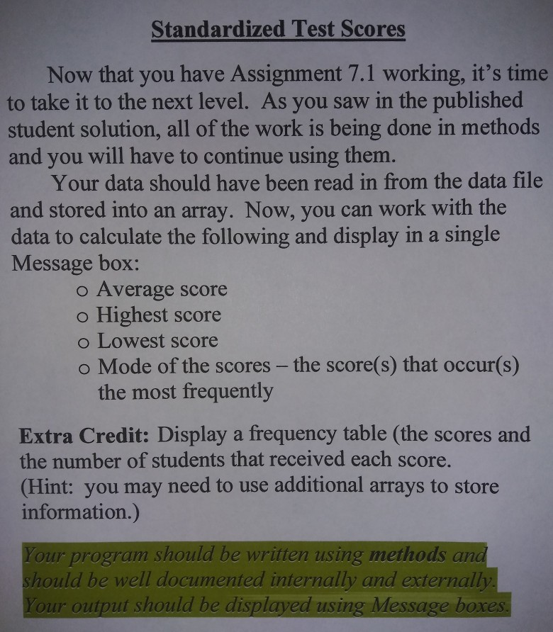 Solved Part 2 of a java test scores assignment, the first | Chegg.com
