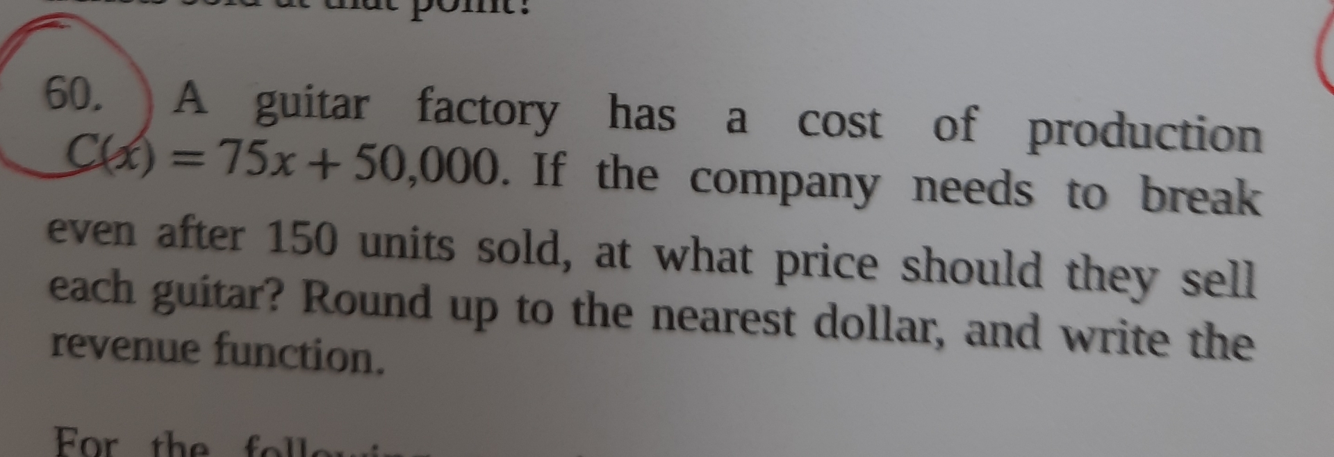 Solved A guitar factory has a cost of production | Chegg.com