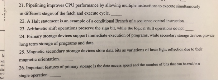 Solved 21. Pipelining improves CPU performance by allowing | Chegg.com