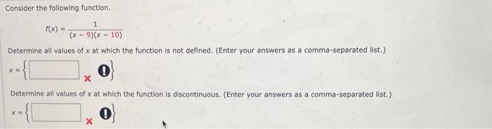 Solved Consider the following function. f(x)=(x−9)(x−10)1 | Chegg.com