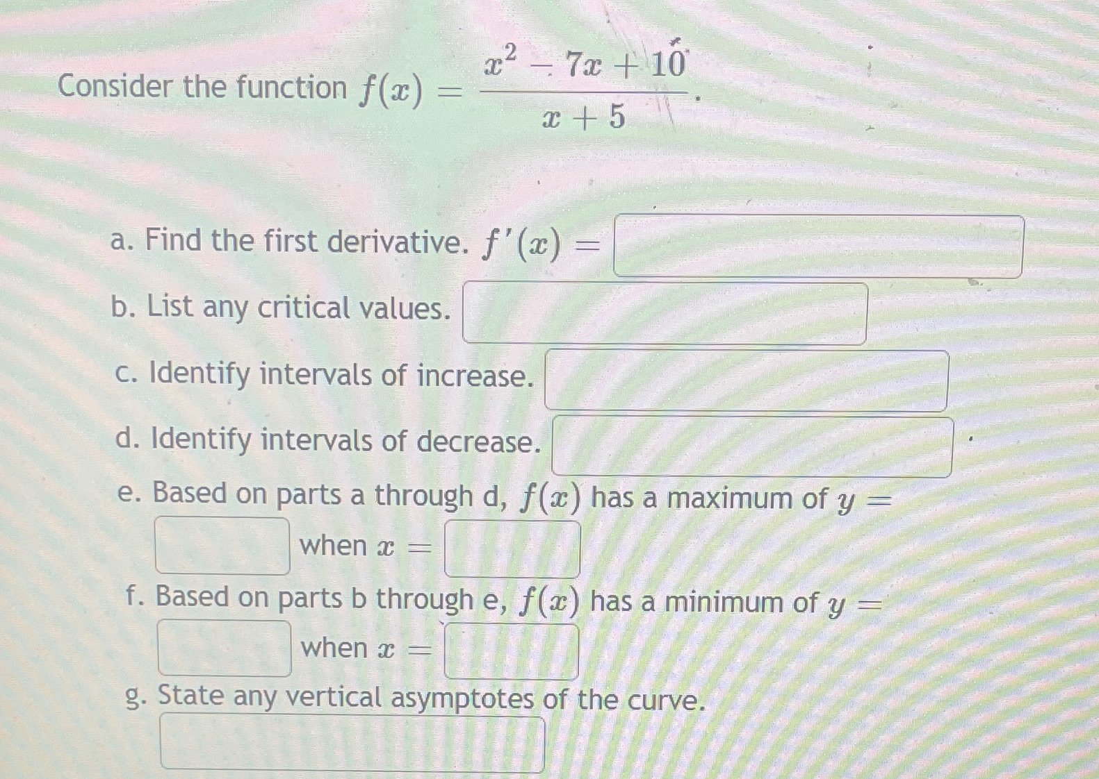 Solved Consider the function f(x)=x2-7x+10x+5a. ﻿Find the | Chegg.com