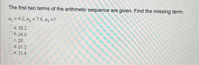 Solved The first two terms of the arithmetic sequence are | Chegg.com