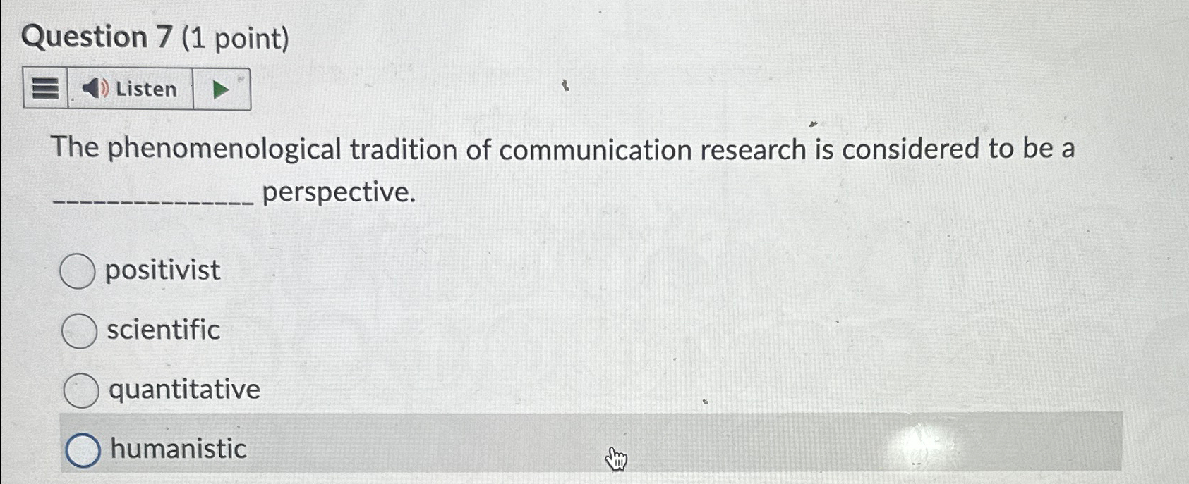 Solved Question 7 (1 ﻿point)The phenomenological tradition | Chegg.com