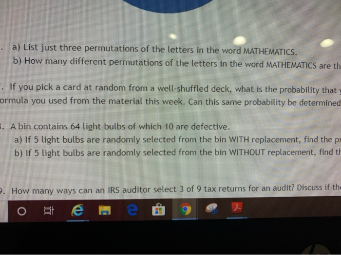 Solved . a) List just three permutations of the letters in | Chegg.com