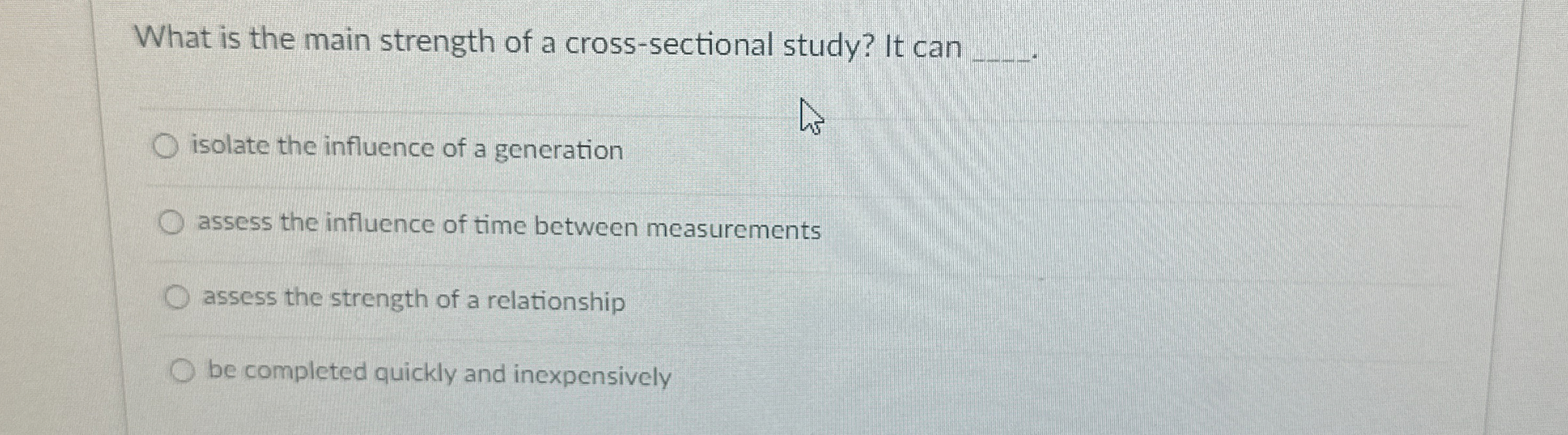 Solved What is the main strength of a cross-sectional study? | Chegg.com