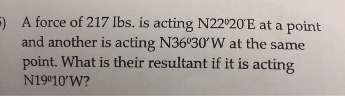 Solved :) A force of 217 lbs. is acting N22°20'E at a point | Chegg.com