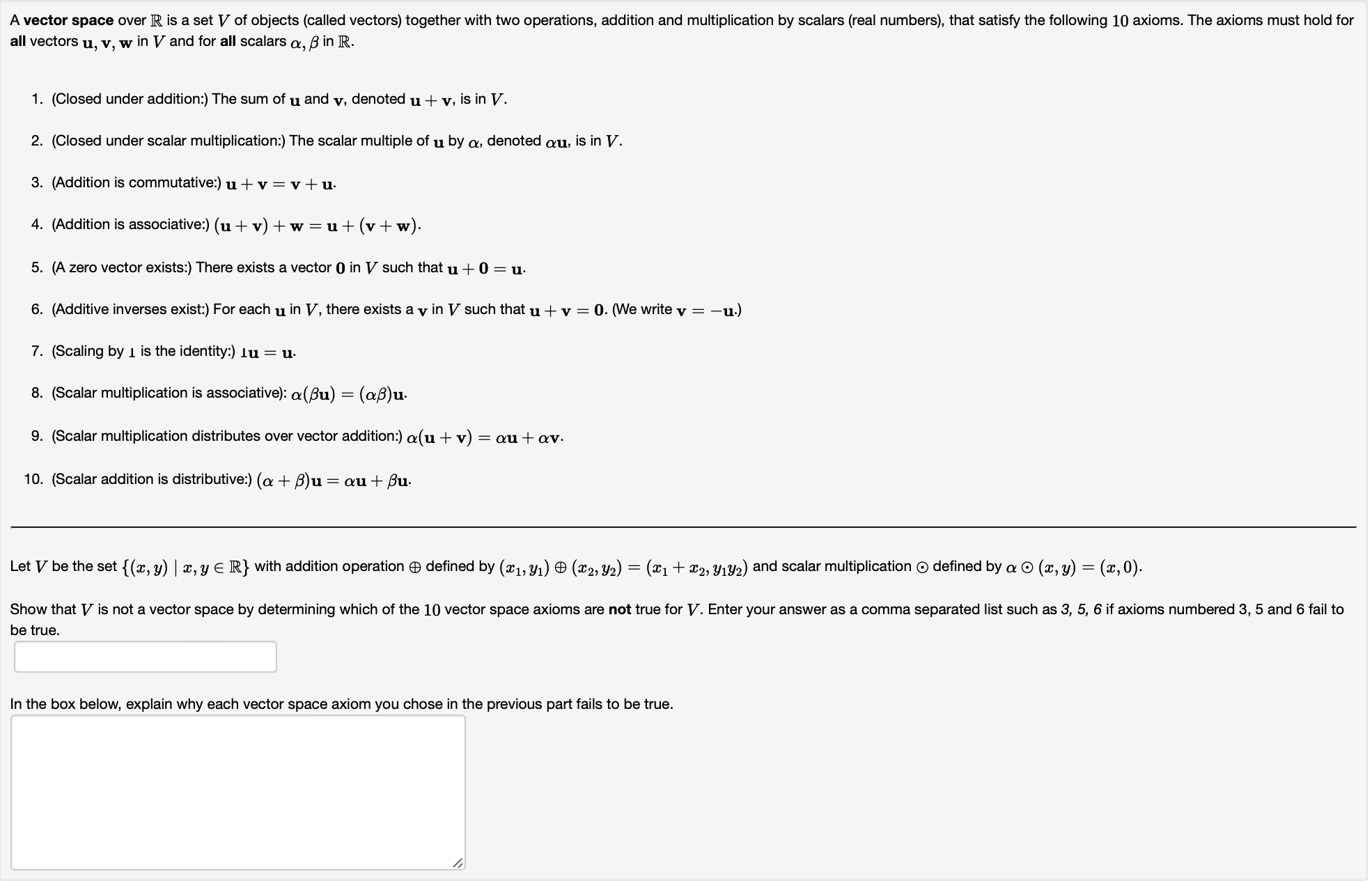 Solved A vector space over R ﻿is a set V ﻿of objects (called | Chegg.com