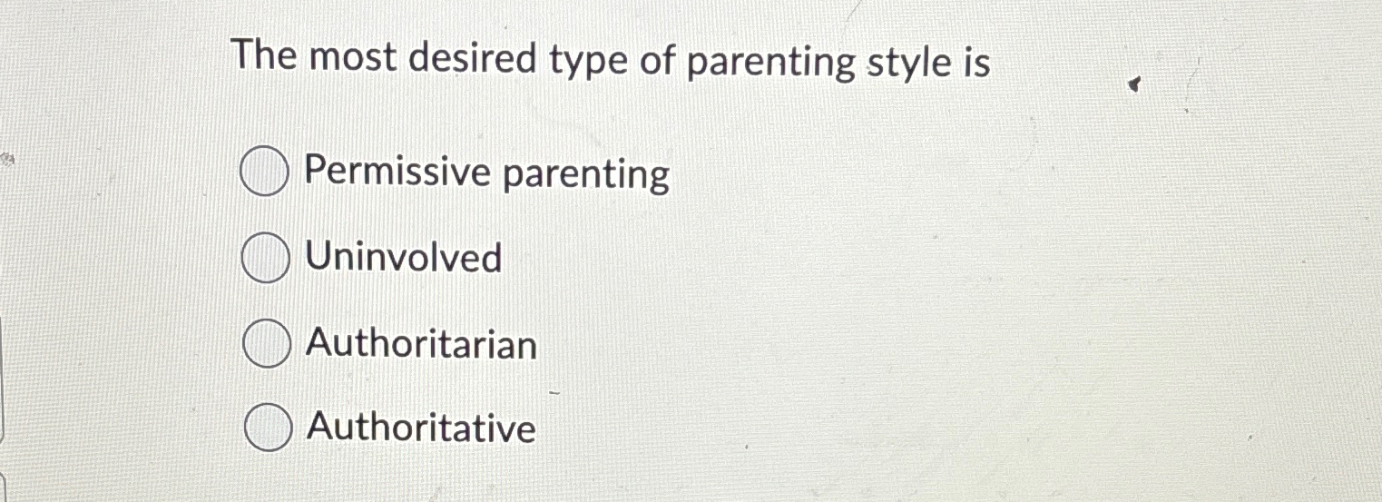 Solved The most desired type of parenting style isPermissive | Chegg.com