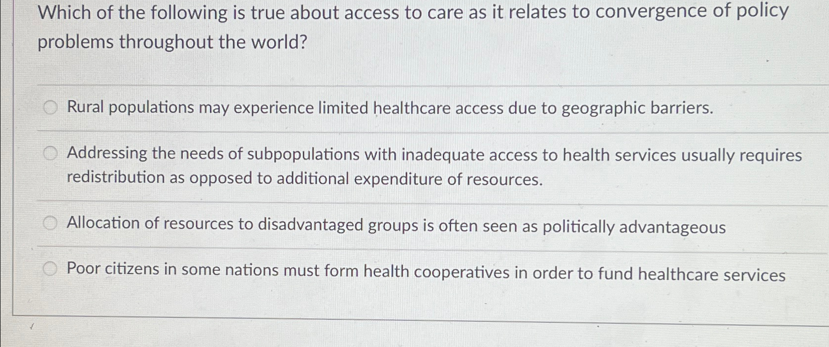 Solved Which of the following is true about access to care | Chegg.com