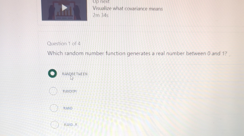 Solved Question 1 ﻿of 4Which random number function | Chegg.com