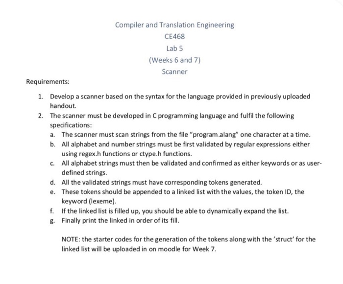Compiler and Translation Engineering CE468 Lab 5 | Chegg.com