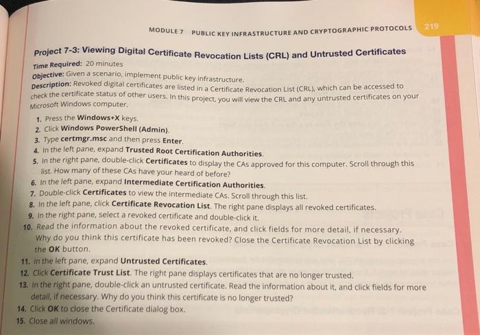 Solved MODULE 7 219 PUBLIC KEY INFRASTRUCTURE AND | Chegg.com