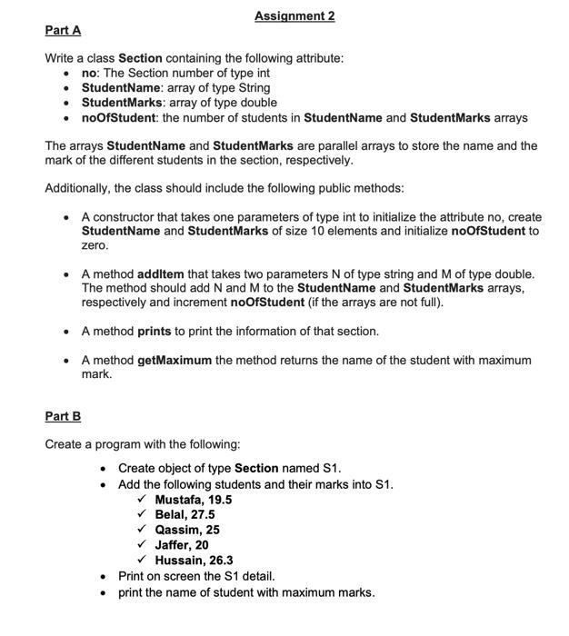 Solved Write a class Section containing the following | Chegg.com