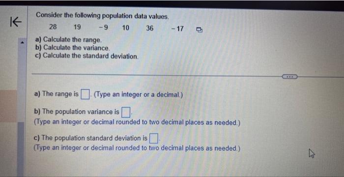 Solved Consider the following population data values. a) | Chegg.com
