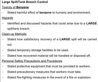 Solved Large Spill/Tank Breach Control Toxicity of Benzene | Chegg.com