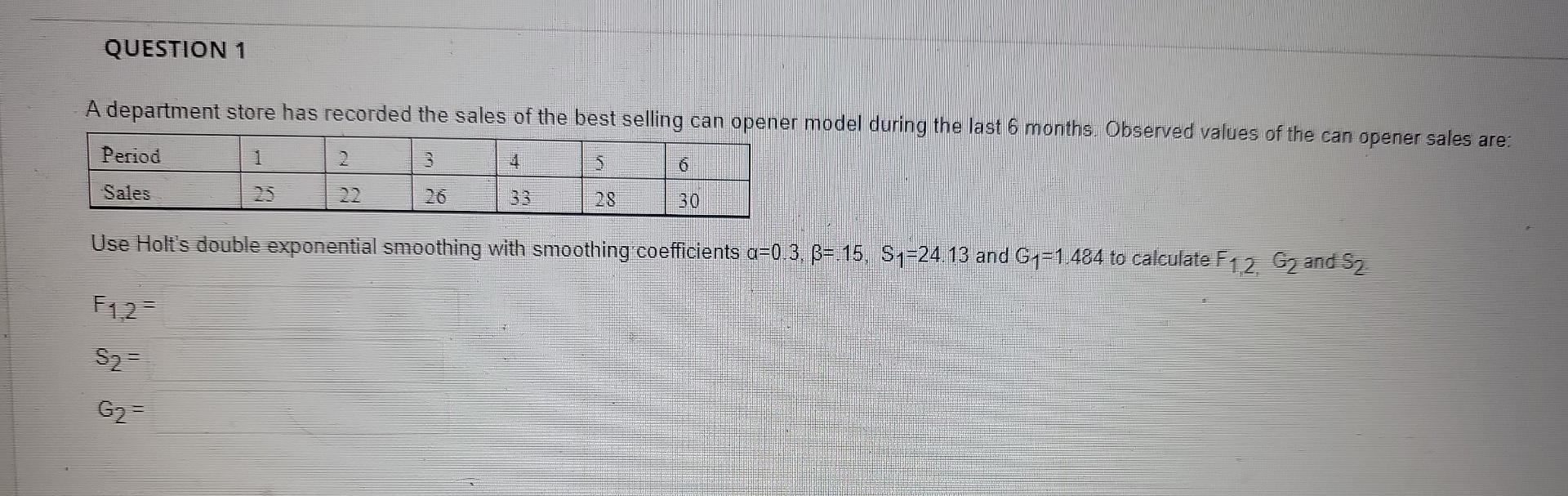 Solved Use Holt's double exponential smoothing with | Chegg.com Solved Use Holt's double exponential smoothing with | Chegg.com