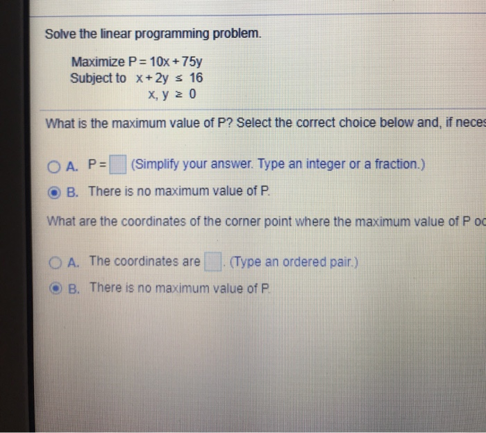 Solved Solve the linear programming problem. Maximize P= 10x | Chegg.com