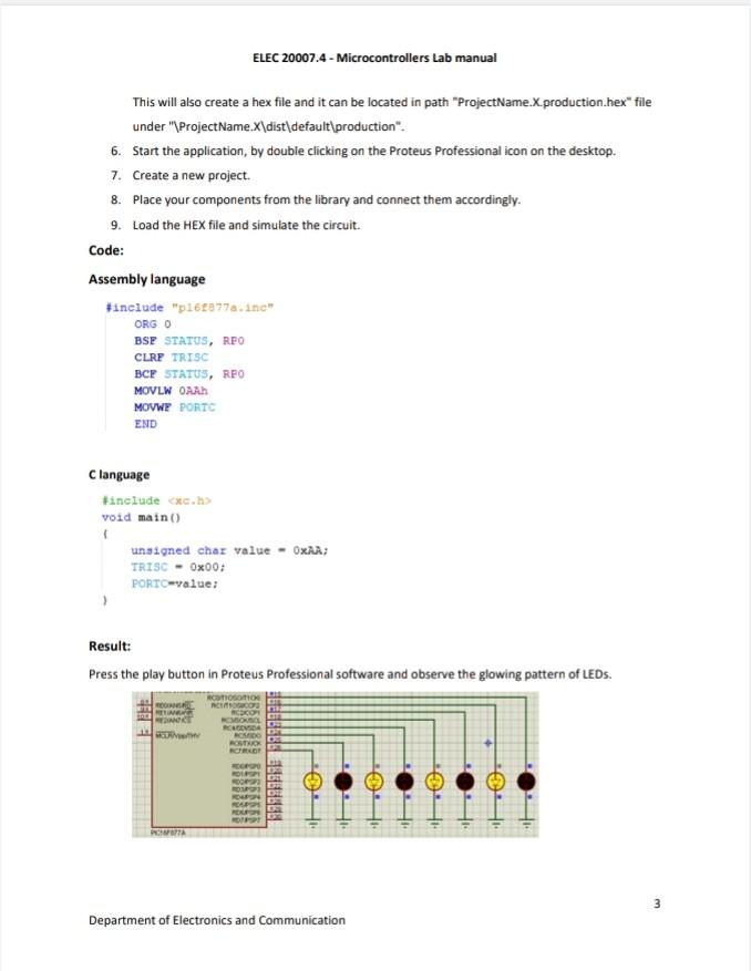 ELEC 20007.4 - Microcontrollers Lab manual Experiment | Chegg.com